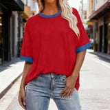 PiGOGI Women's Plus Size Top Round Neck Short Sleeve Patchwork T Shirt ...