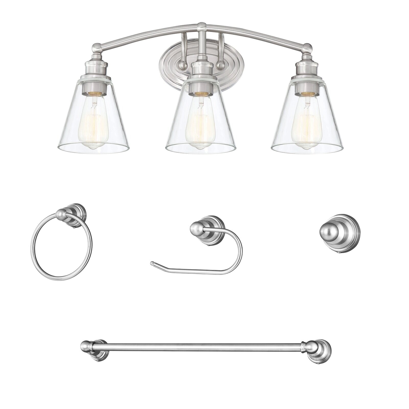 Pia Ricco 3 Light Vanity Light Fixture,5-Piece All-In-One Bathroom Set ...