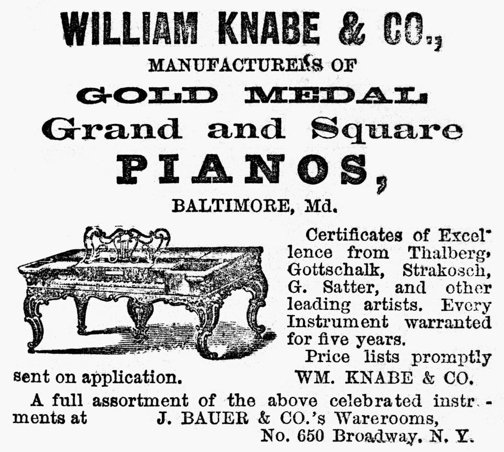 Piano Advertisement, 1861. /Namerican Advertisement For William Knabe ...