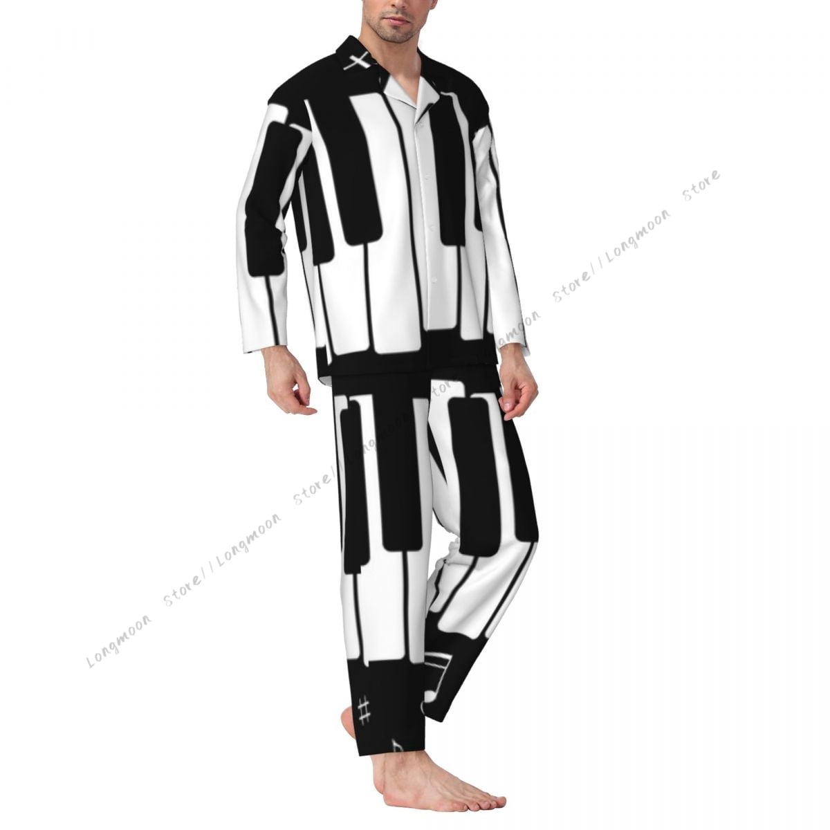 Piano And Music Notes Symbol Men Pajamas Long Sleeve Male Sleepwear ...