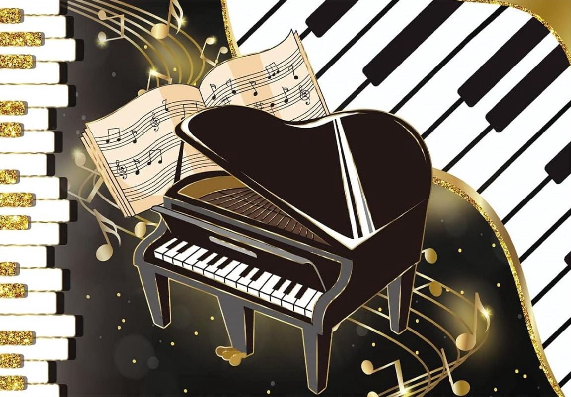 Piano Backdrop Musical Notes Keyboard Bday Baby Shower Photographic ...