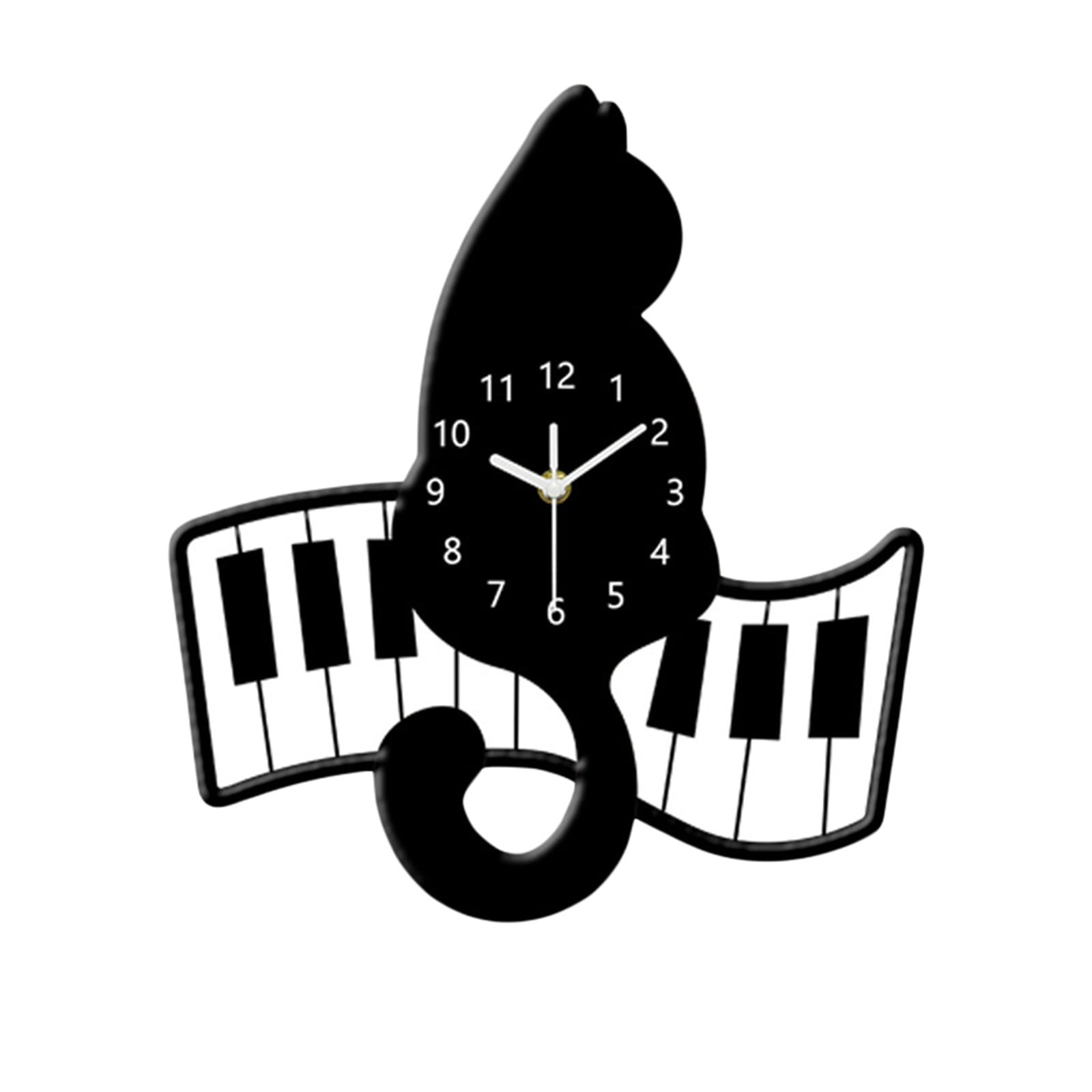 Piano Cat Wall Clock For Living Room Music Classroom Silent Clock ...