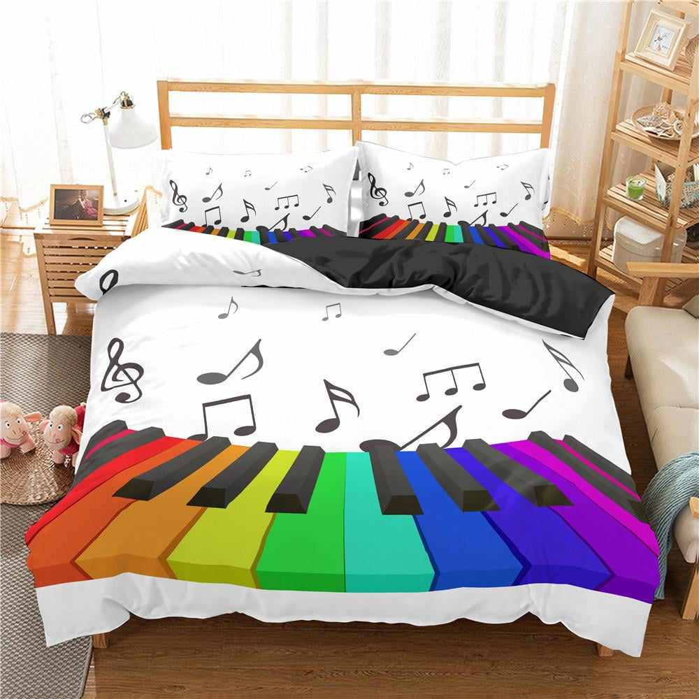 Piano Duvet Cover Set Black Piano Keyboard Music Note Kids Bedding Set ...