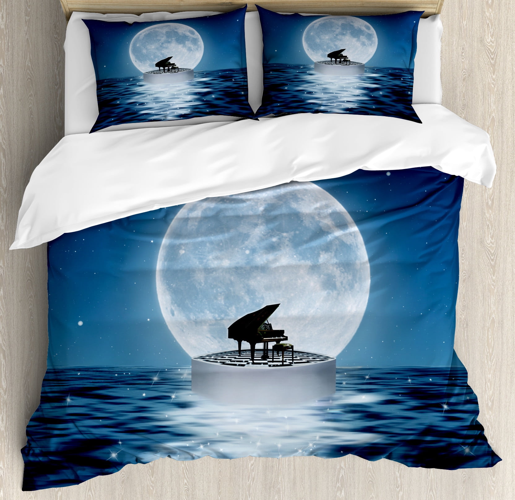 Piano Duvet Cover Set, Lonely Instrument on a Surreal Iceberg on Ocean ...