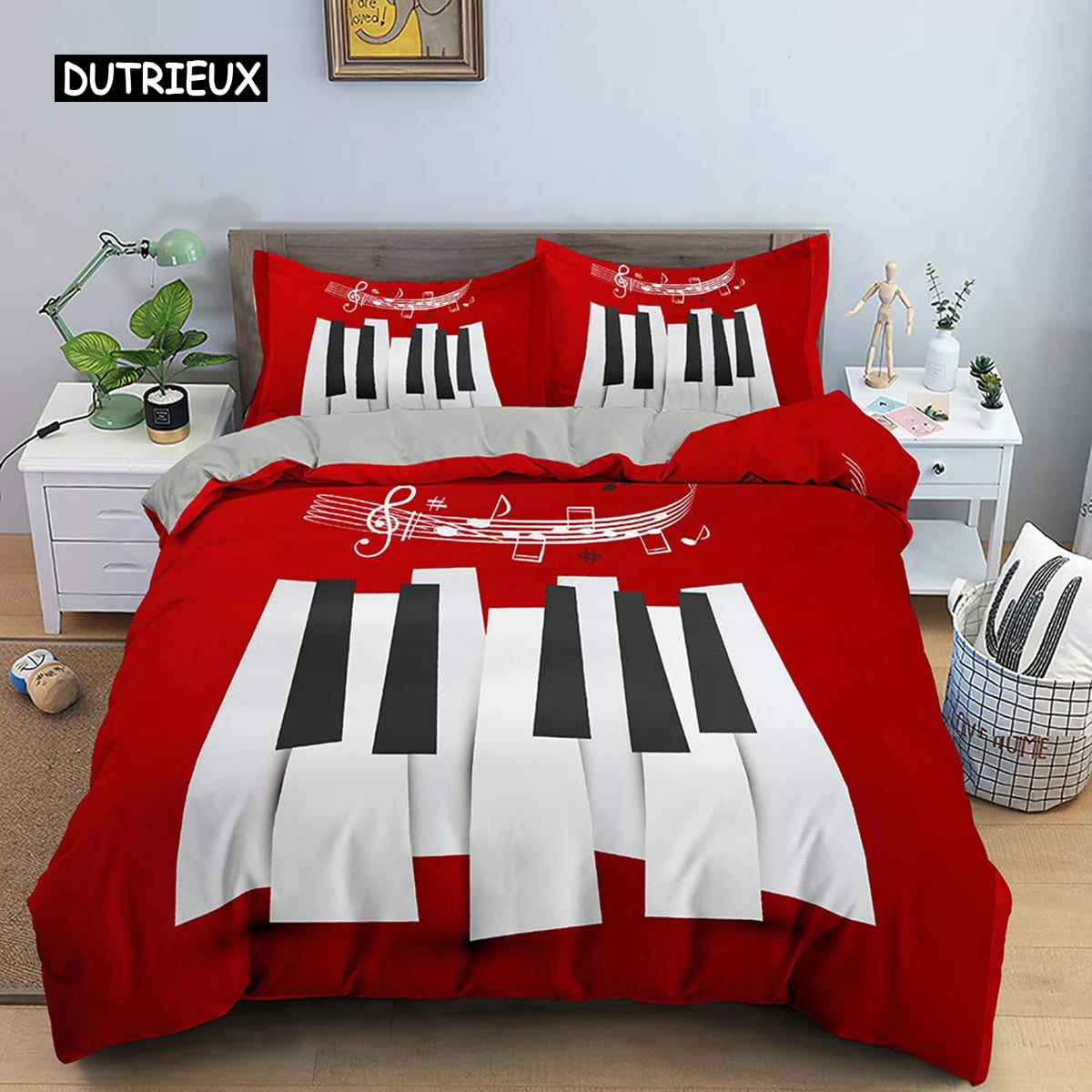 Piano Duvet Cover Set Polyester Rotating Musical Notes Bedding Set for ...