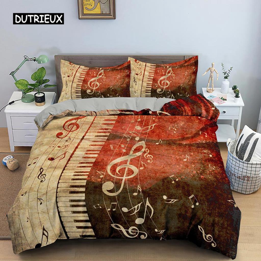 Piano Duvet Cover Set Polyester Rotating Musical Notes Bedding Set for ...