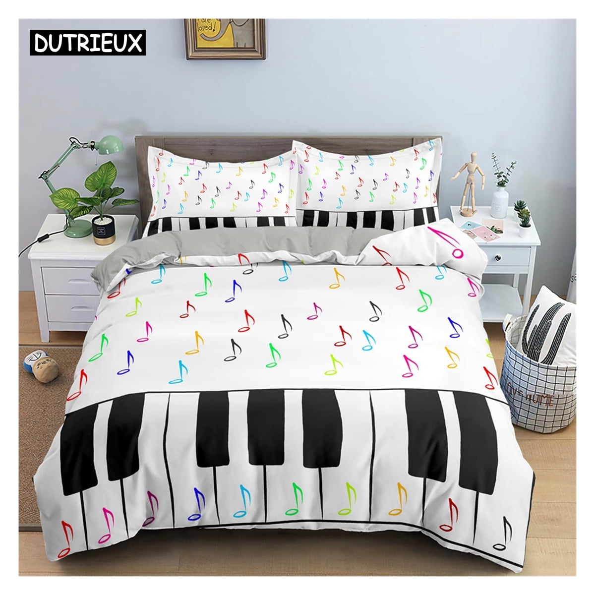 Piano Duvet Cover Set Polyester Rotating Musical Notes Bedding Set for ...