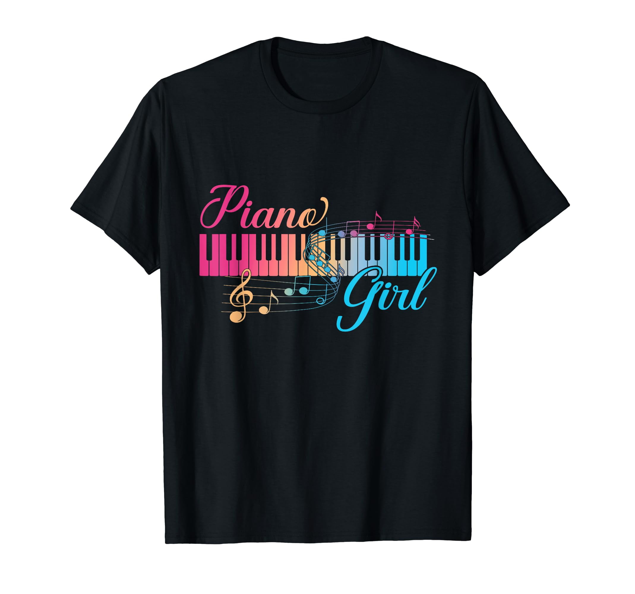 Piano Girl Colorful Keyboard Graphic Musical Notes Cute T-Shirt ...