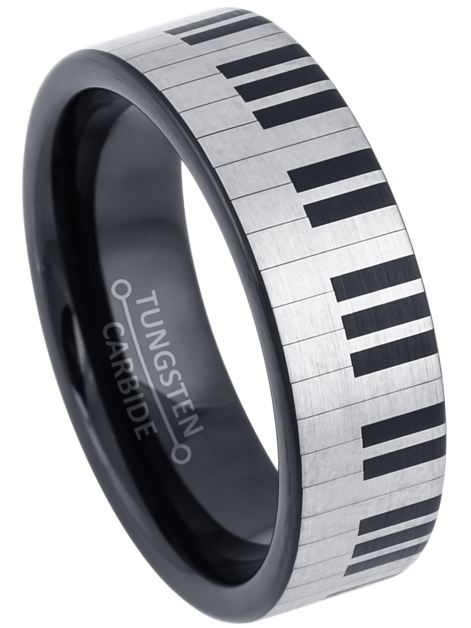 Piano Key Engraving Tungsten Ring - 7MM Pipe Cut Black Tungsten Wedding ...