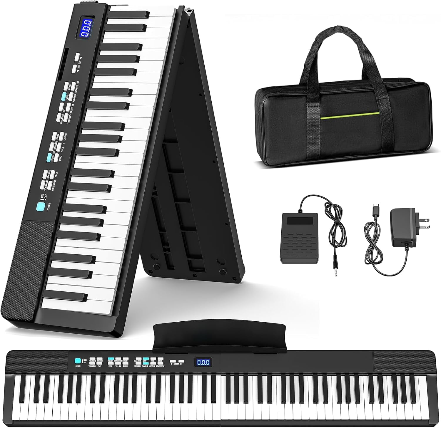 Piano Keyboard 88 Keys - Folding Semi Weighted Keyboards Electric Piano, Full Size Keyboard ...