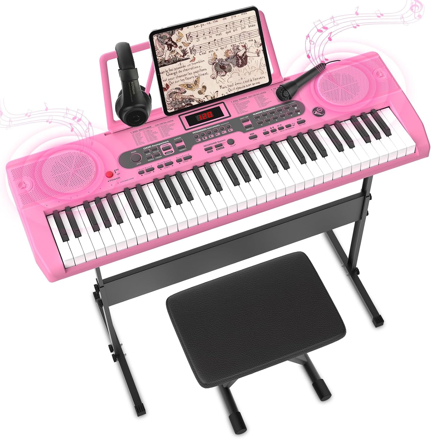 Piano Keyboard for Beginner, 61 Key Electric Keyboard Piano with Keyboard Stand, Piano Bench ...