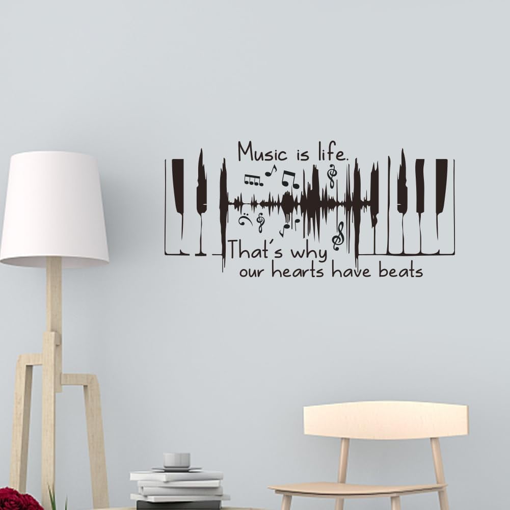 Piano Keyboard Text Wall Stickers Musical Notation Wall Decals Wall ...