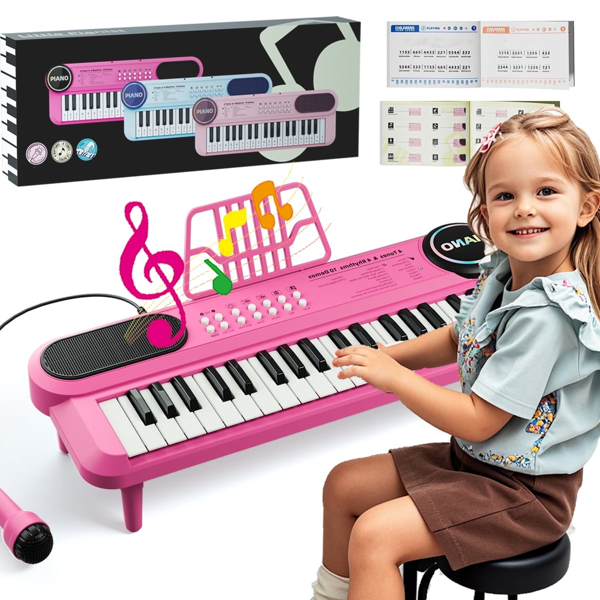 Norkbeng 37 Keys Piano Keyboard for Kids, Musical Toy with Microphone ...