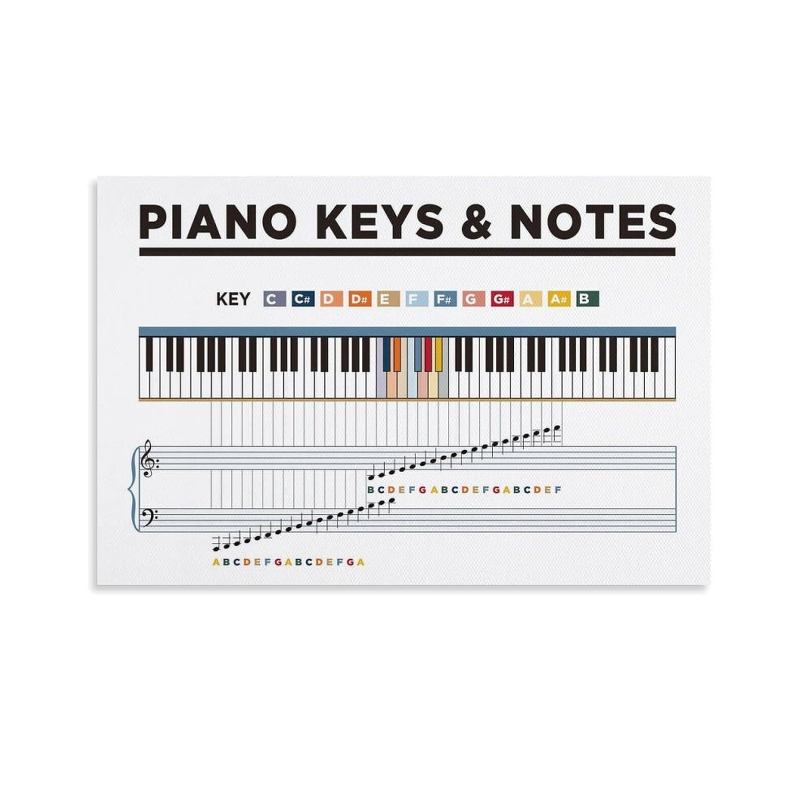 Piano Keys And Notes Poster Chart. Educational Piano Living Room ...