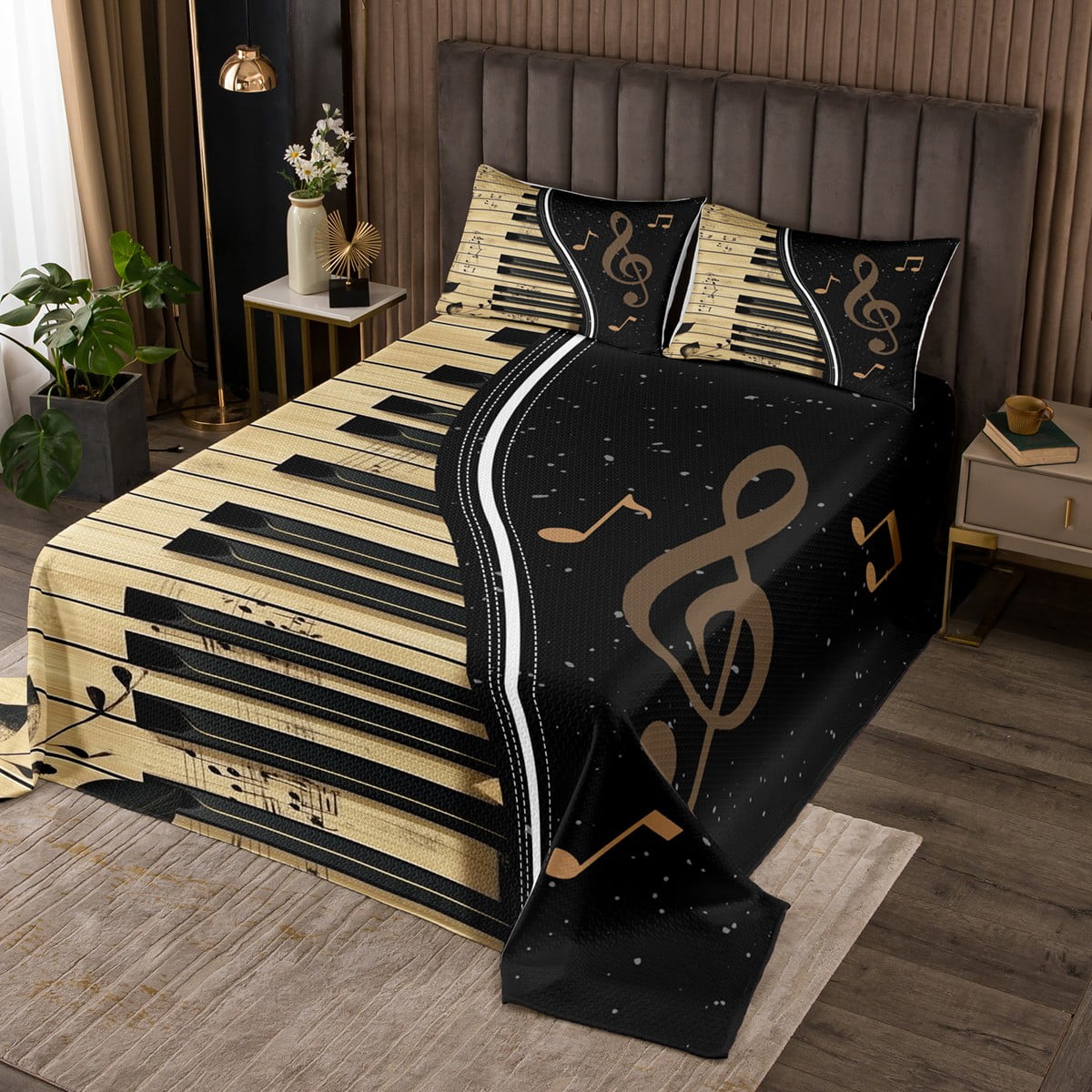 Piano Keys Bedding Set King Size,Music Notes Bedspread 3Pcs Teens Woman ...