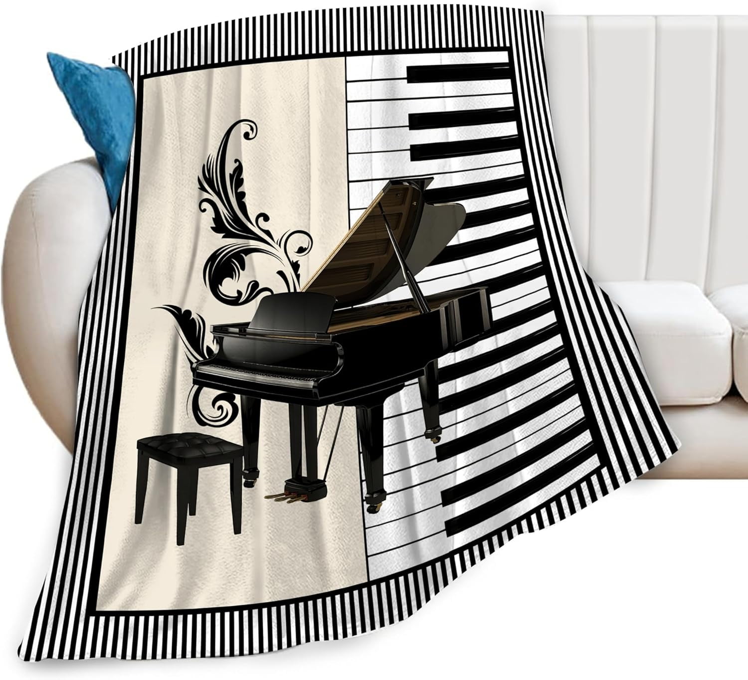 Piano Keys Blanket - Musical Decor Merch Cozy Flannel Soft Warm Plush ...