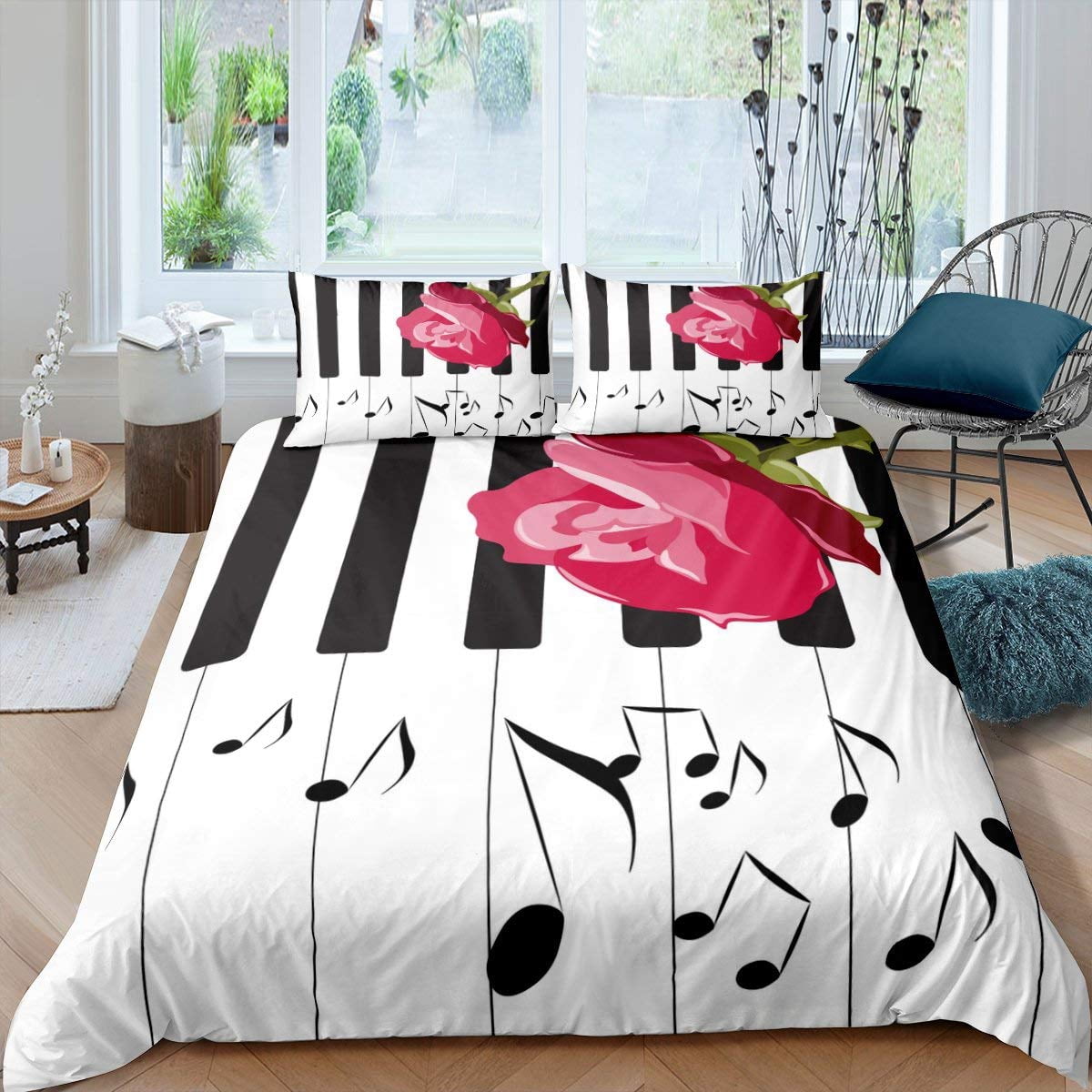 Piano Keys Comforter Cover Rotating Musical Notes Duvet Cover Tie Dye ...
