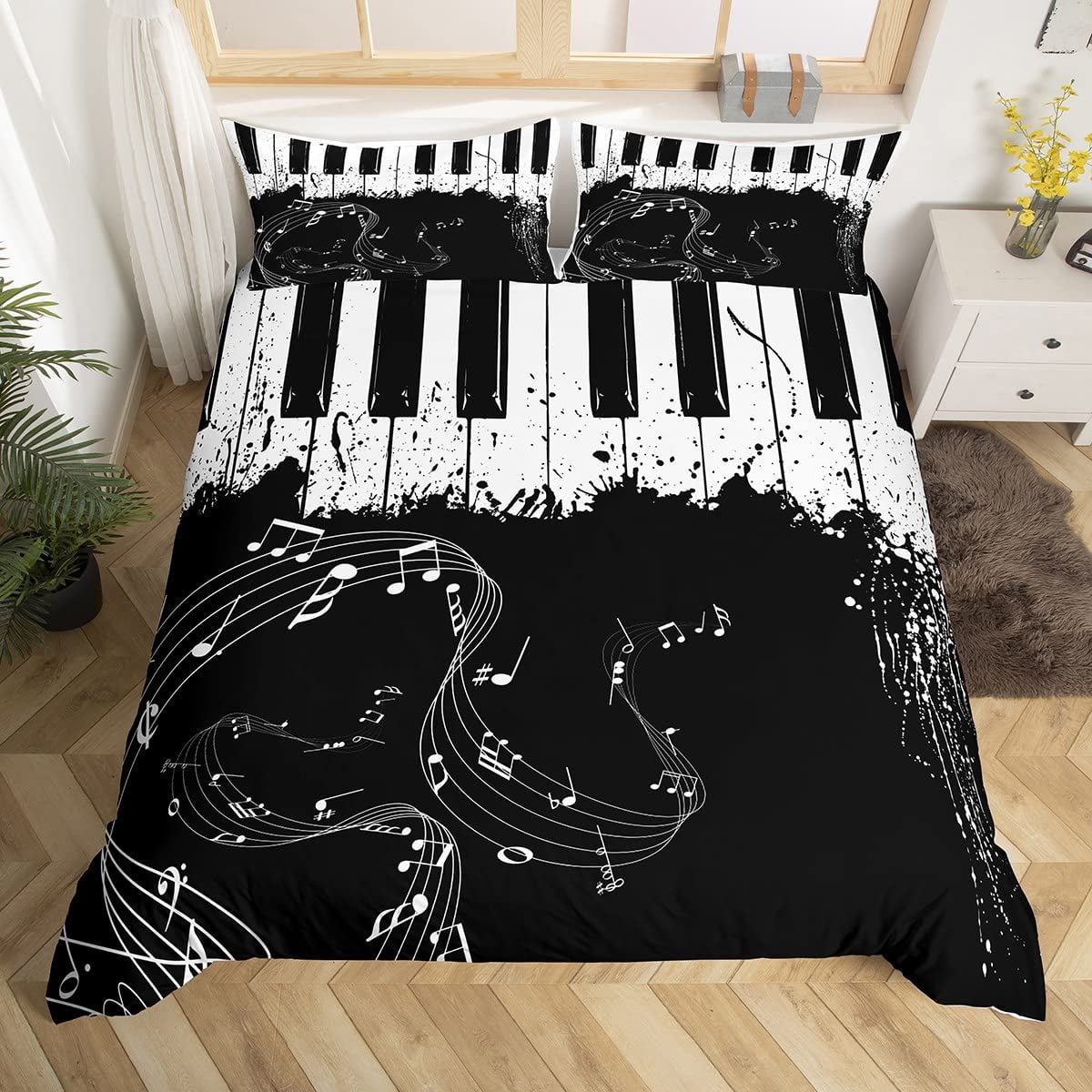 Piano Keys Comforter Cover Rotating Musical Notes Duvet Cover Tie Dye ...