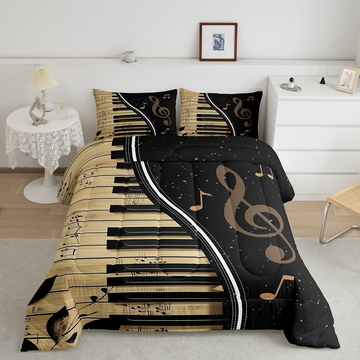 Piano Keys Comforter Set Twin Size,Music Notes Bedding Set 2Pcs Teens ...