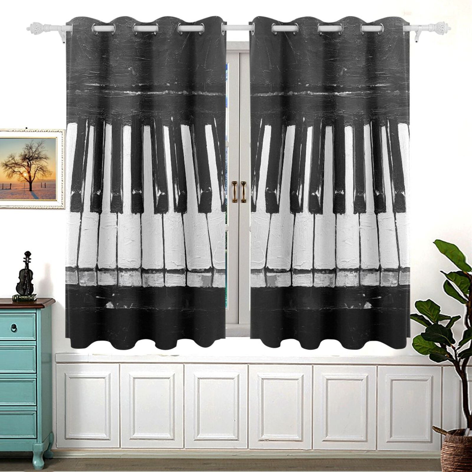 Piano Keys Curtains Grommet Black Out 54 Inch Length Curtain Drapes for ...