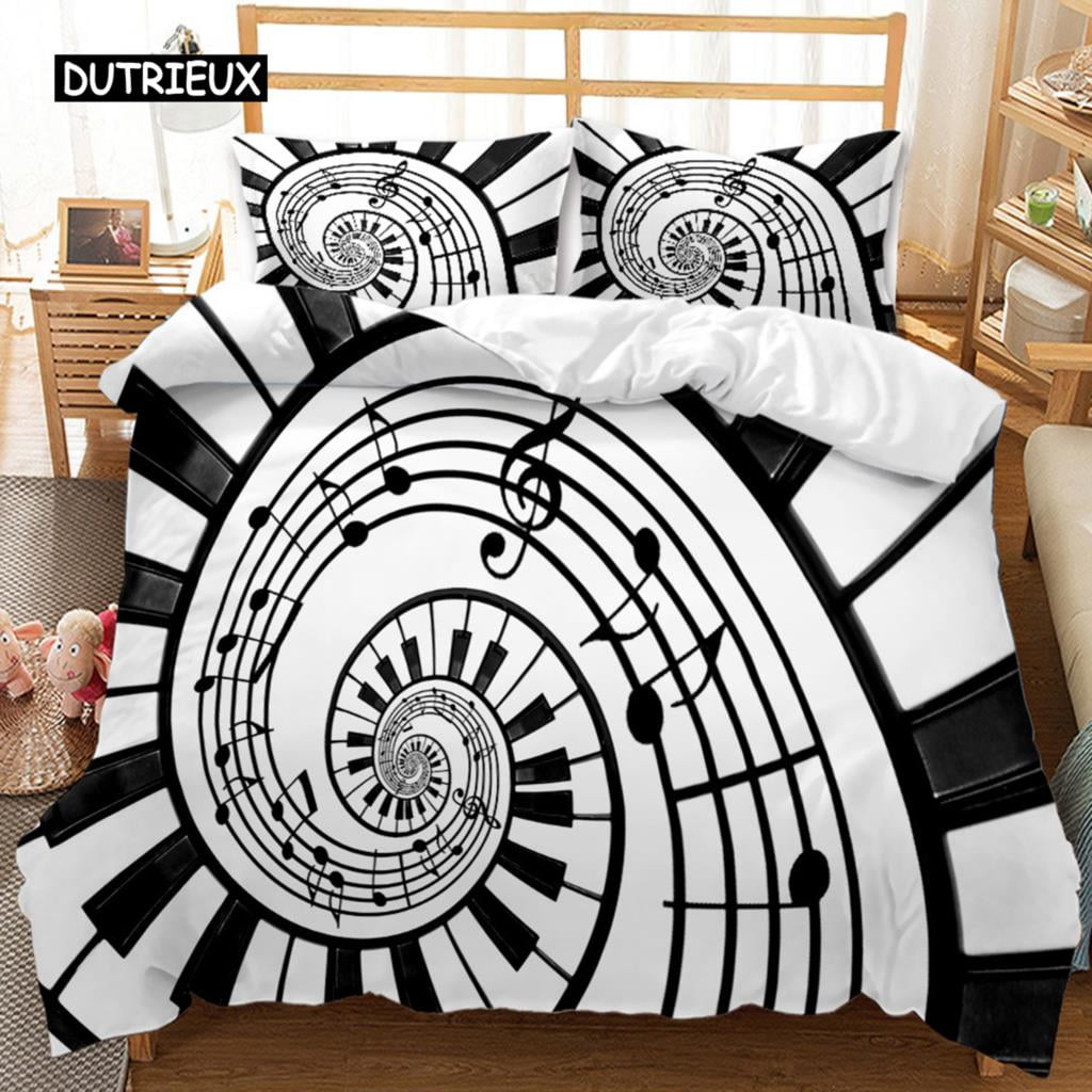 Piano Keys King Duvet Cover 3D Cartoon Musical Notes Bedding Set for ...