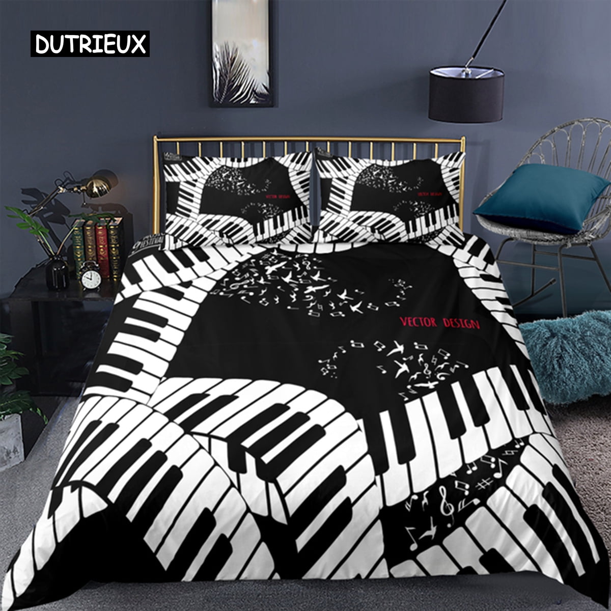 Piano Keys King Duvet Cover 3D Cartoon Musical Notes Bedding Set for ...
