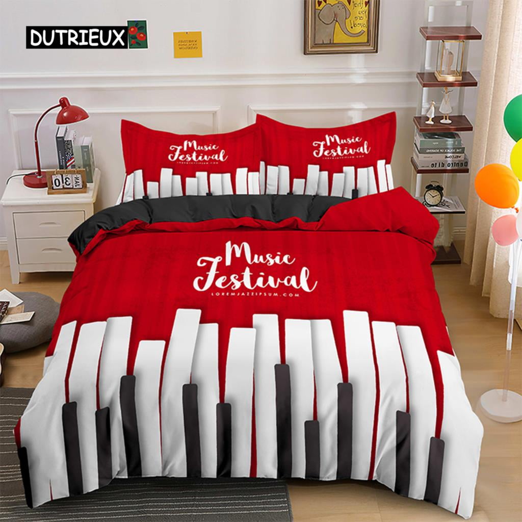 Piano Keys King Duvet Cover 3D Cartoon Musical Notes Bedding Set for ...