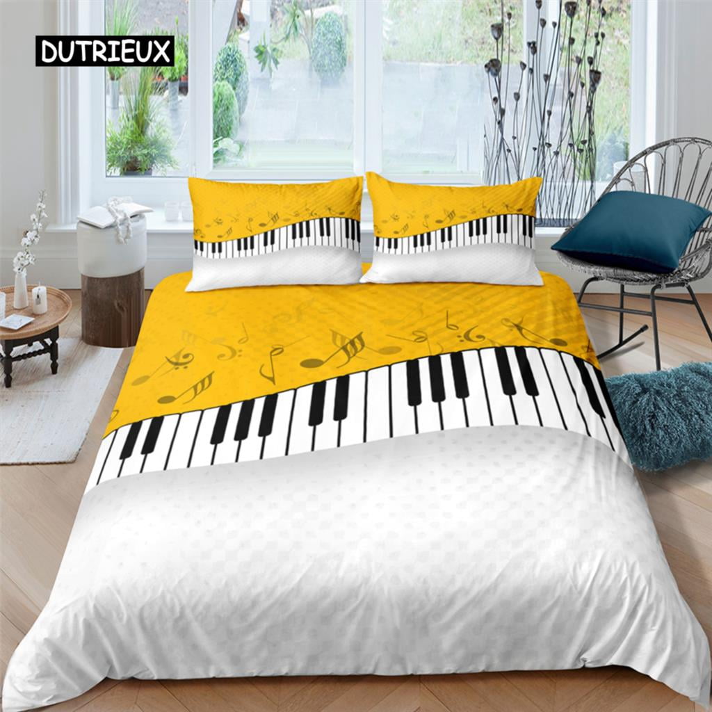 Piano Keys King Duvet Cover 3D Cartoon Musical Notes Bedding Set for ...
