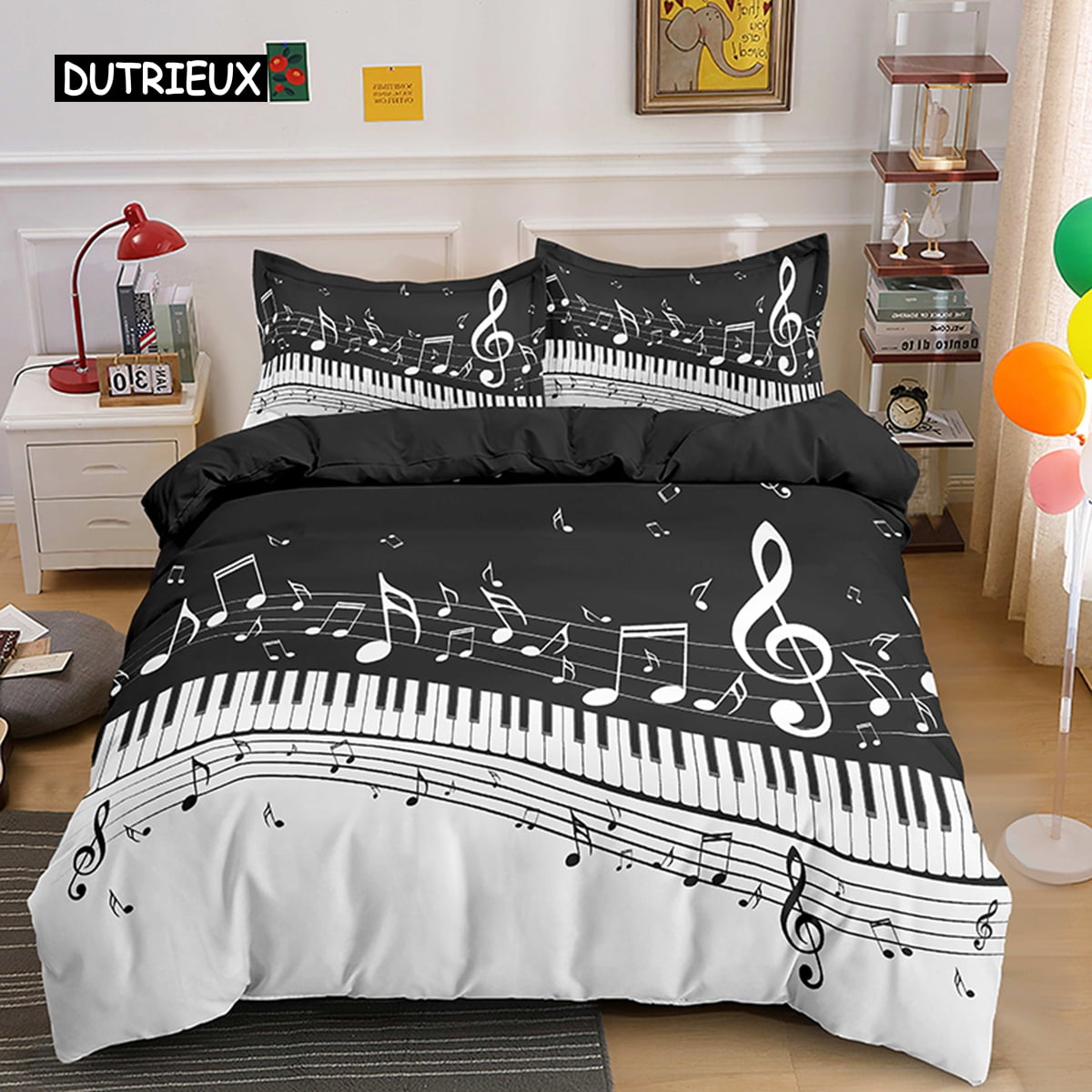Piano Keys King Duvet Cover 3D Cartoon Musical Notes Bedding Set for ...