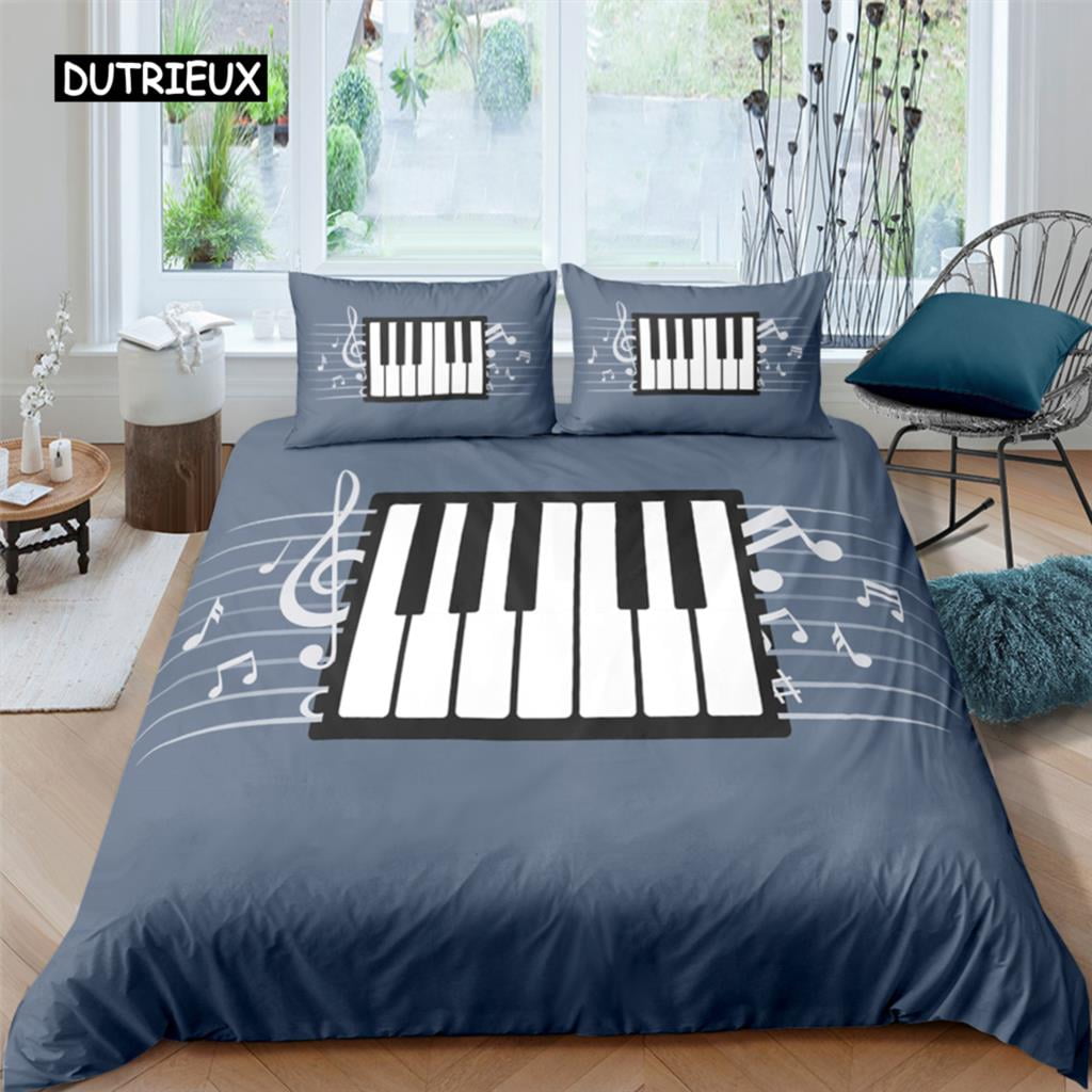 Piano Keys King Duvet Cover 3D Cartoon Musical Notes Bedding Set for ...