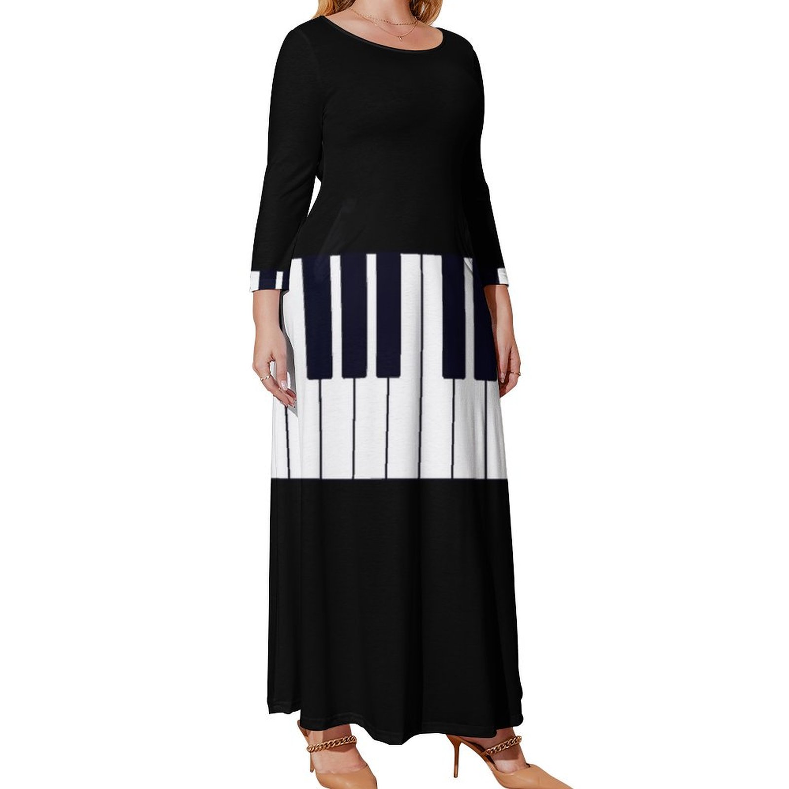Piano Keys Long Sleeved Dress prom dress Woman's evening dress summer ...