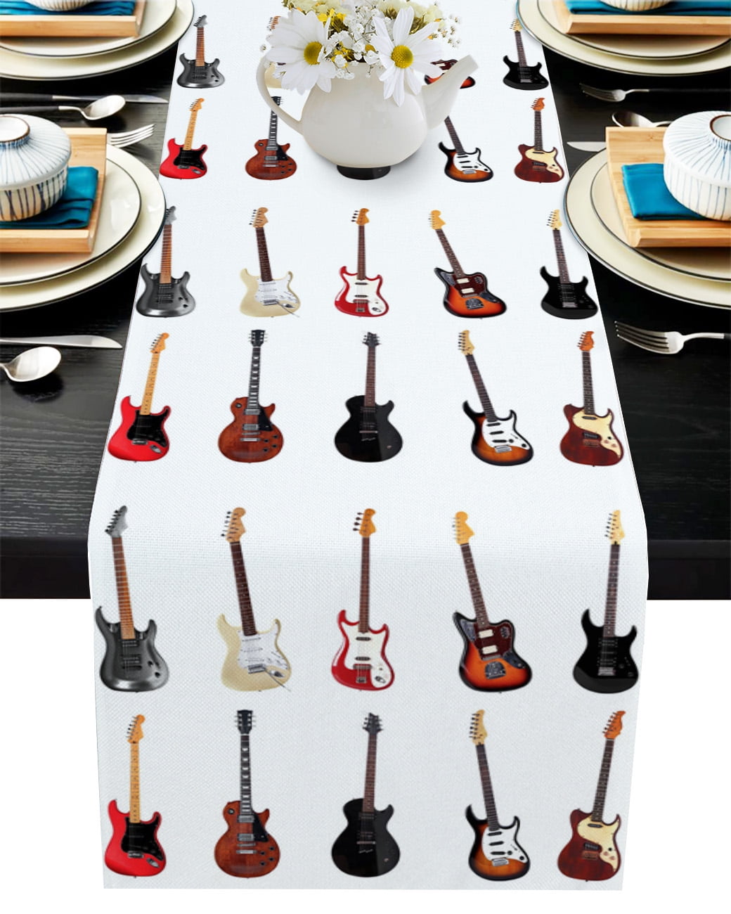 Piano Keys Music Note Red Linen Table Runner Kitchen Table ration ...