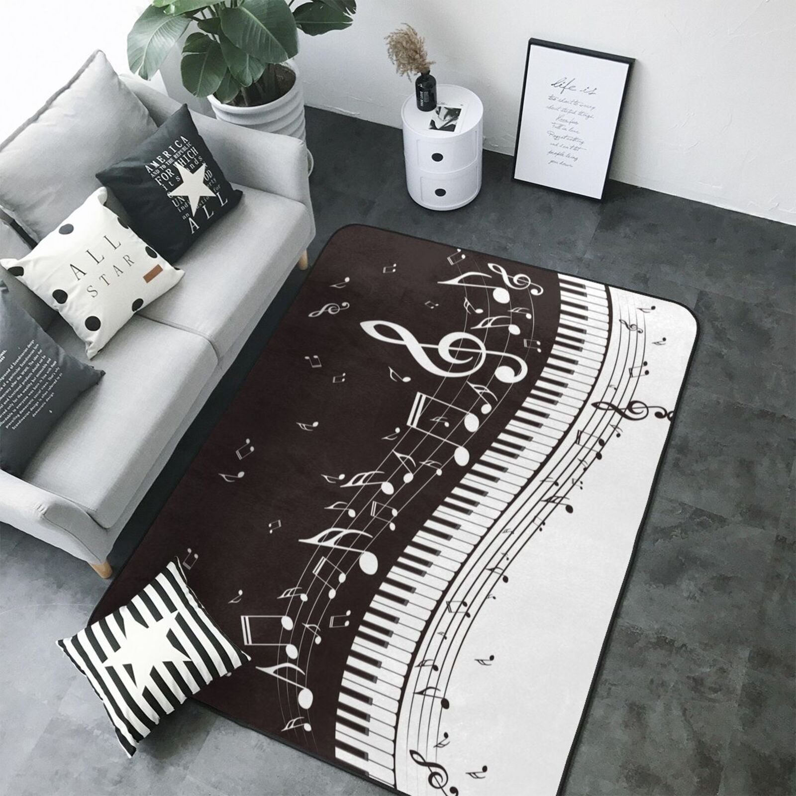Piano Keys With Musical Notes Area Rugs for Living Room Bedroom, 5x7 ...
