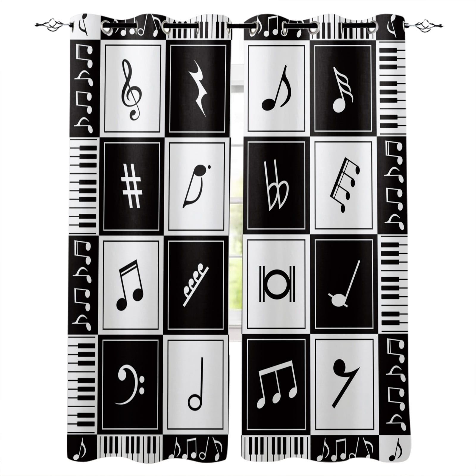Piano Keys Note Music Yellow Gradient Window Curtains for Living Room ...