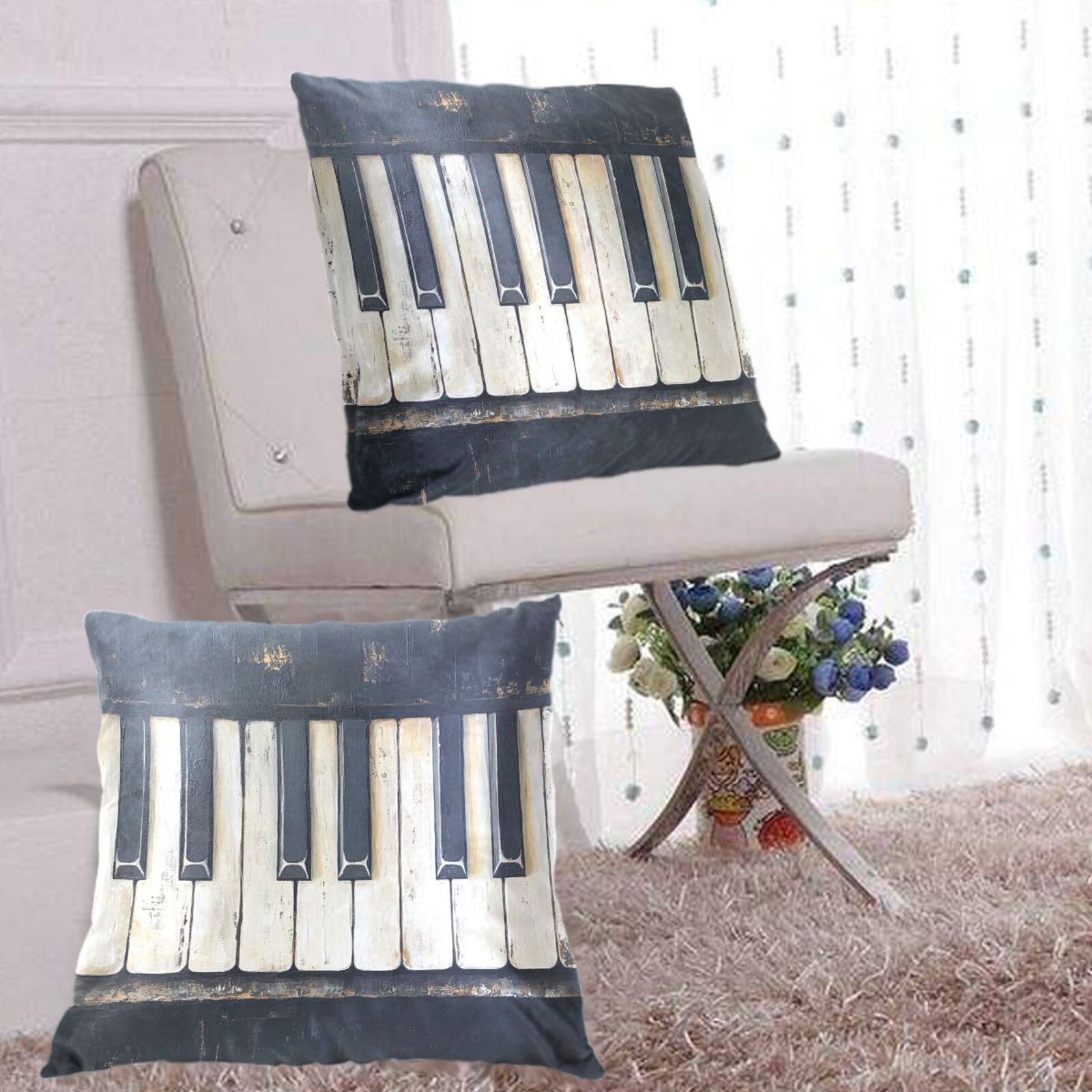 Piano Keys Painting Throw Pillow Covers Set of 2 Decorative Pillow ...