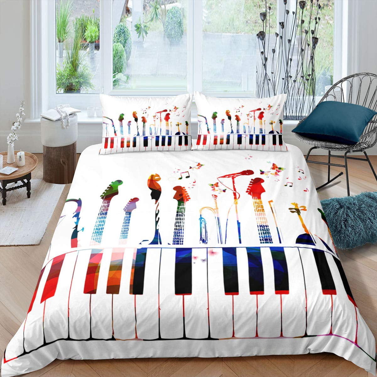 Piano Keys Rotating Musical Notes Duvet Cover Tie Dye Bedding Set for ...