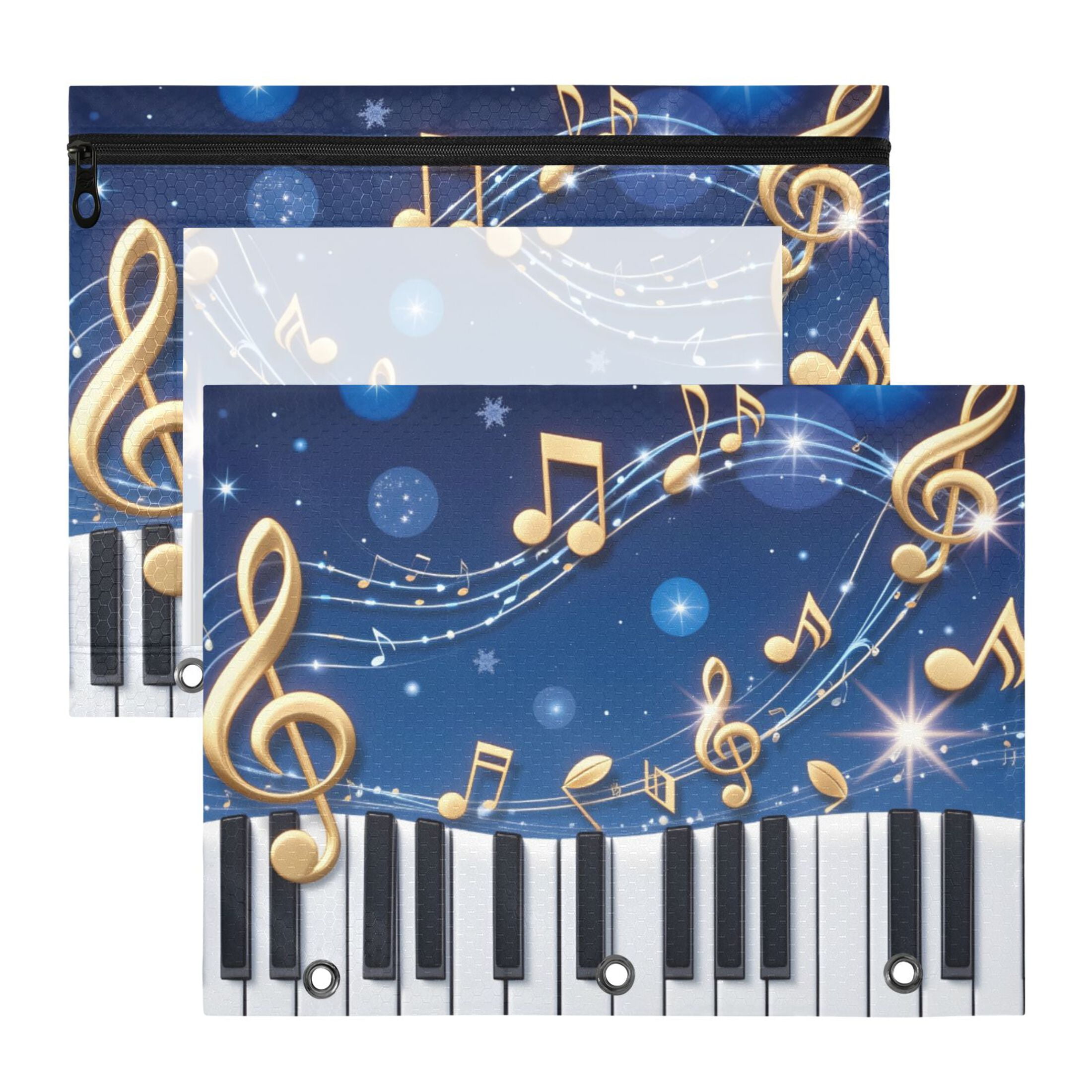 Piano Keys Shining Stars Notes 3-Ring Binder Pouches A4 Size Zipper ...