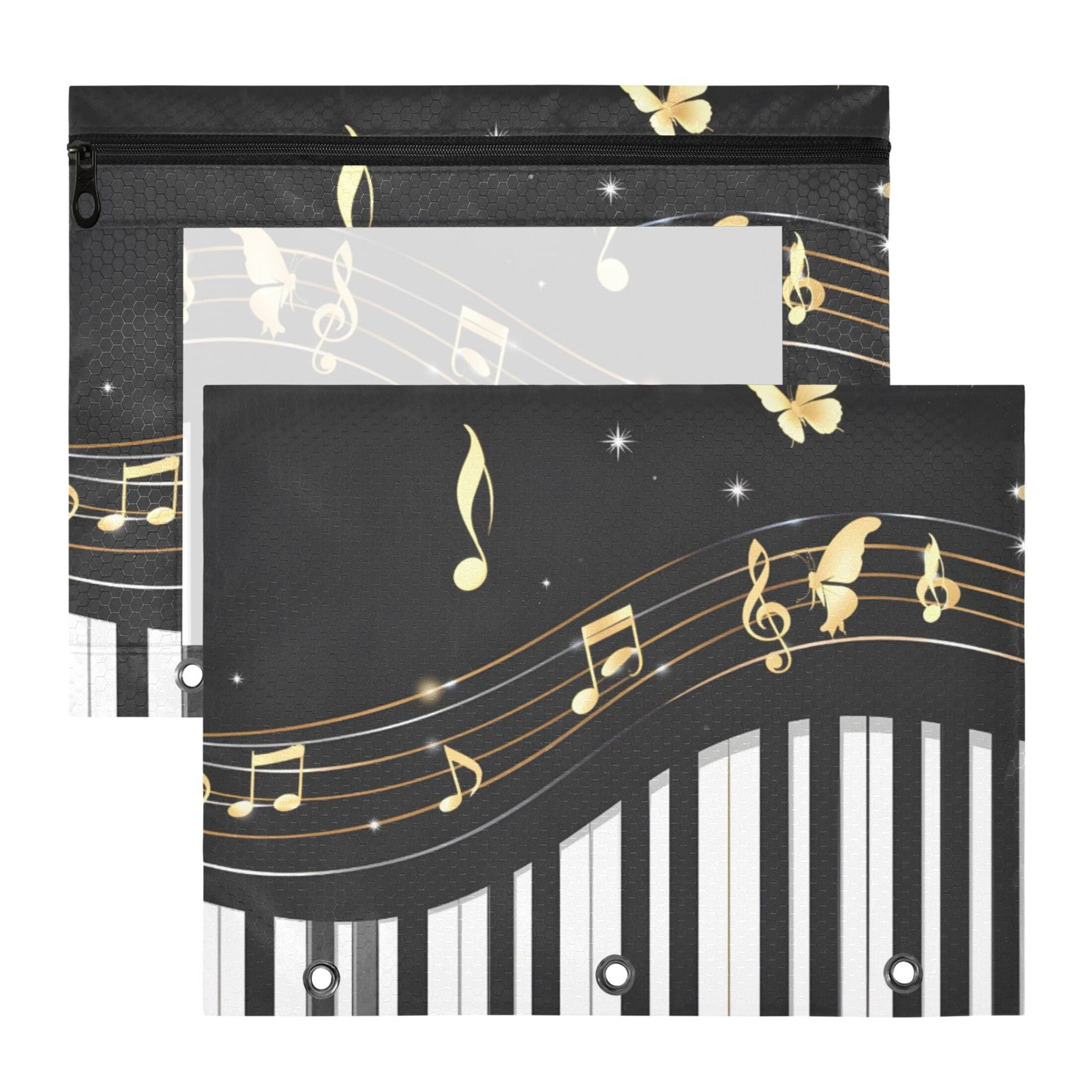 Piano Keys Stave Notes Butterfly 3-Ring Binder Pouches A4 Size Zipper ...