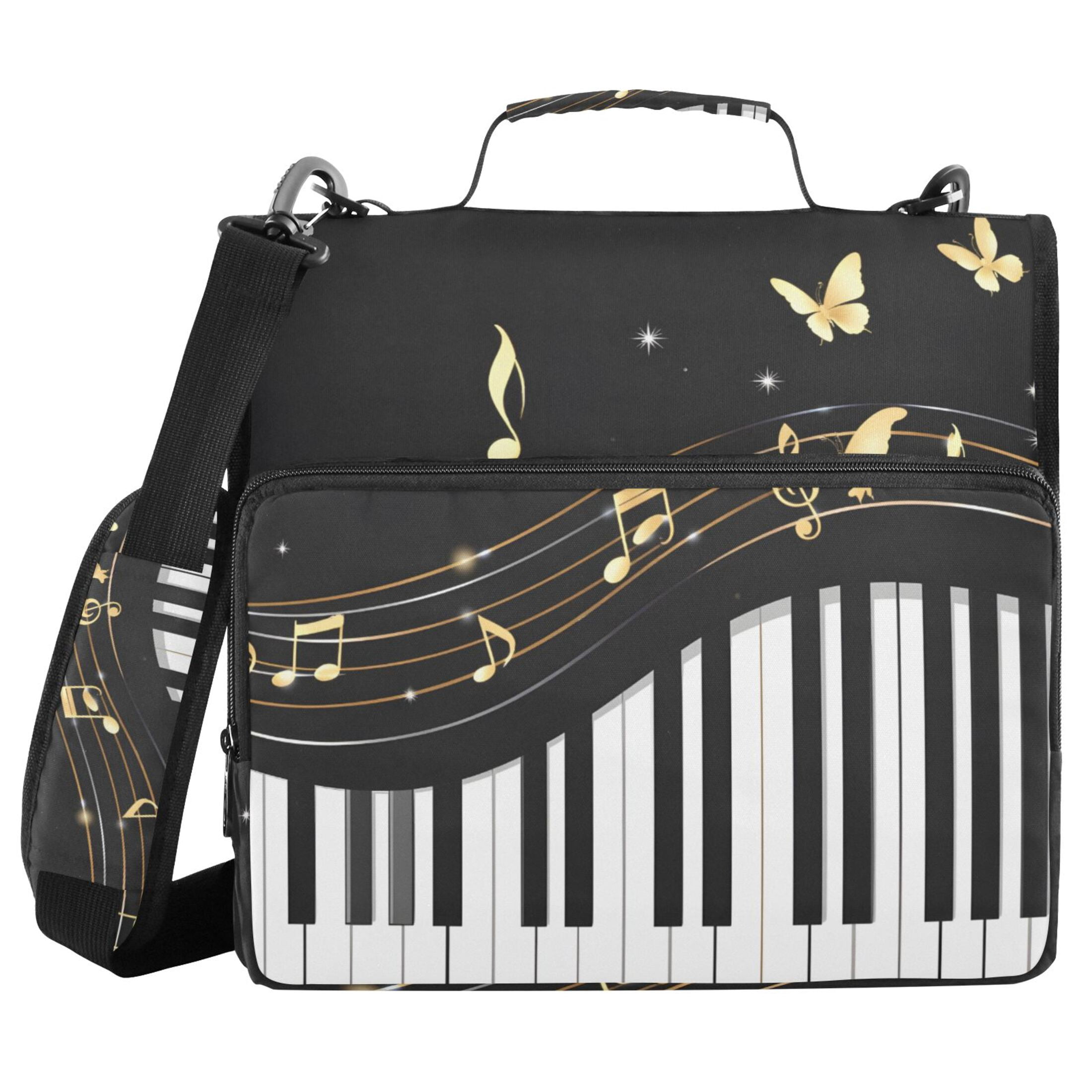 Piano Keys Stave Notes Butterfly Binder Bag with Shoulder Strap 3 Ring ...