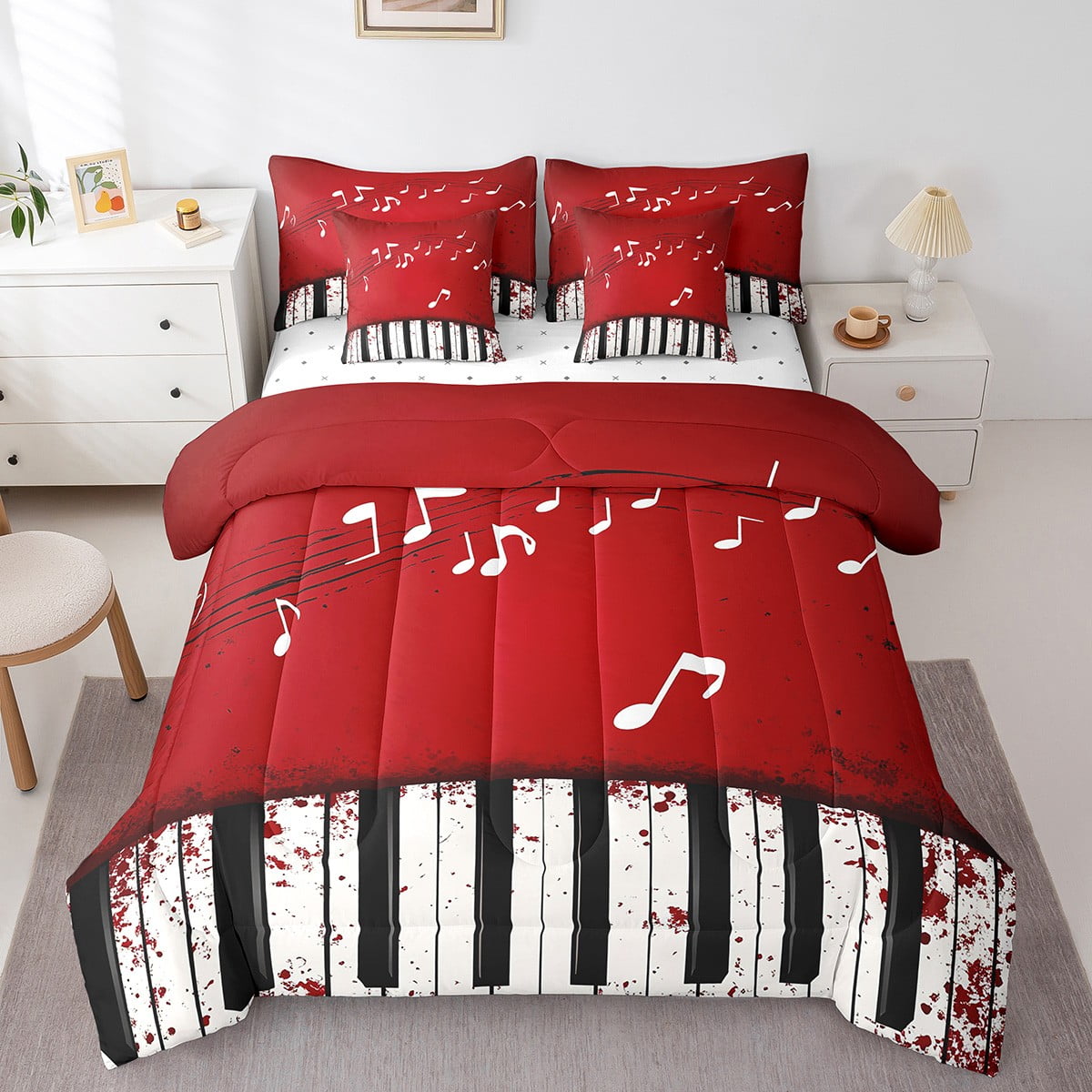 Piano King Size Comforter Set 7 Pieces,Geometric Striped Piano Keys Bed ...