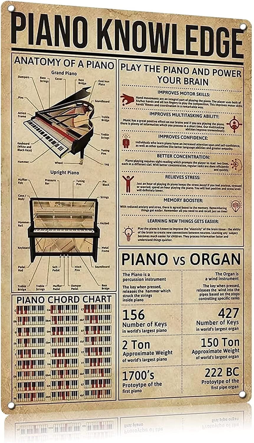 Piano Knowledge Vintage Metal Tin Sign Musical Instrument Anatomy Type ...