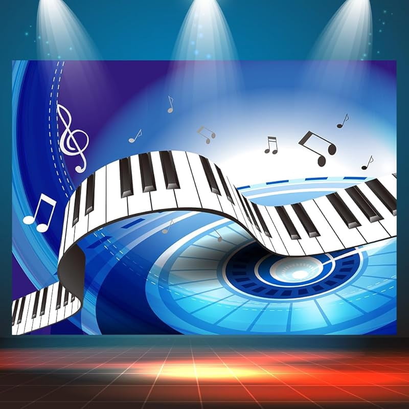 Piano Music Backdrop Blue Spatial Art Music Backdrop for Photography ...