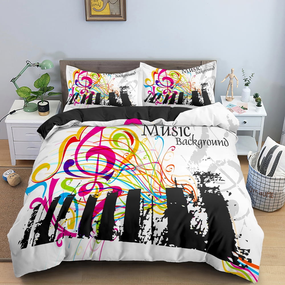 Piano Music King Duvet Cover Musical Notes Bedding Set for Kids Teens ...