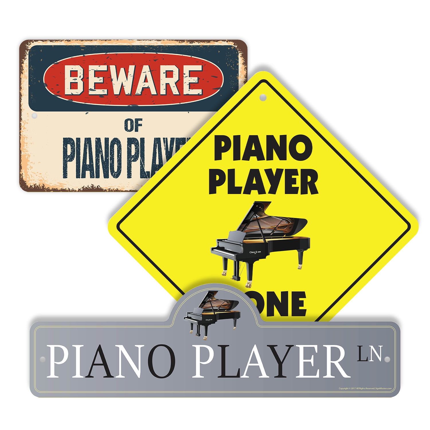 Piano Player (3 Pack) Plastic Street Sign Crossing Sign Warning Sign ...
