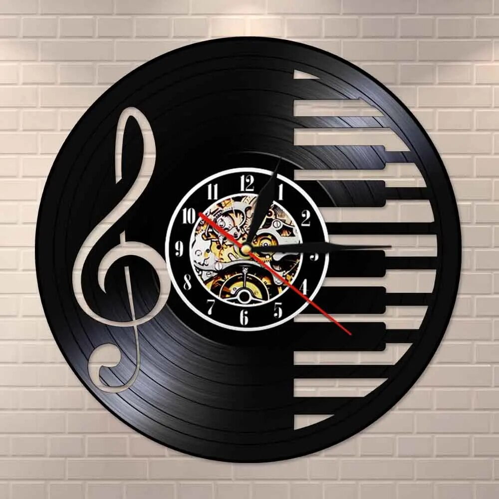 Piano Room Wall Sign Decor Music Notes Mute Vinyl Wall Clock,Vinyl ...