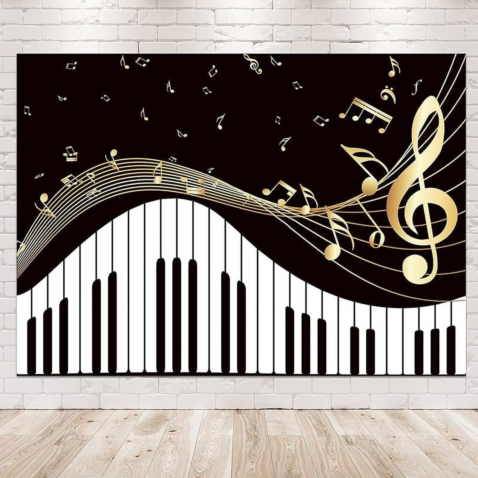 Piano Theme Backdrop Photography Golden Musical Notes and Piano ...