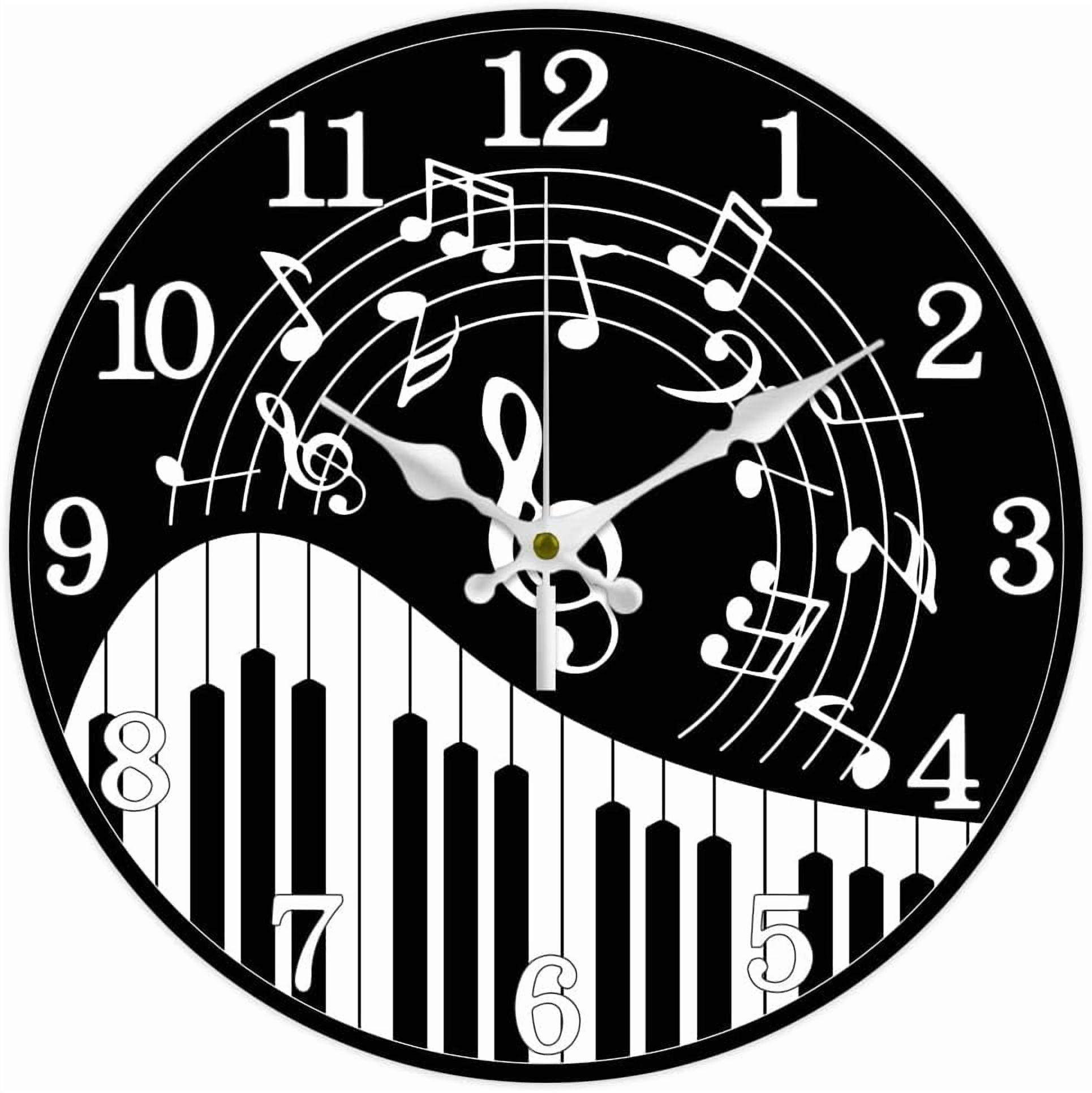 Piano Wall Clock Music Notes Non-Ticking Clock 12 Inch Round Decorative ...