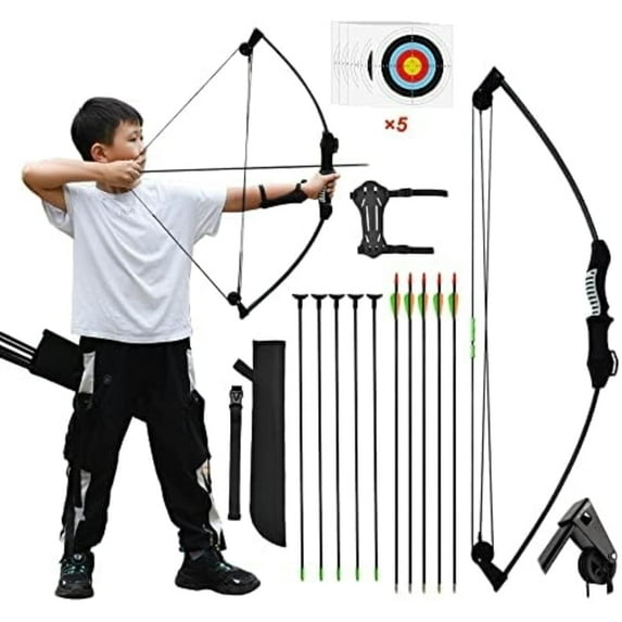 Piaoyu Kids Archery Set with Fiberglass Quiver, Compound Bow for Youth ...