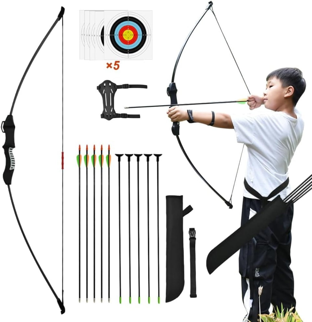 Piaoyu Left/Right Hand Youth Bow and Arrow Set for Outdoor Target Shooting Practice, Black, 45 ...