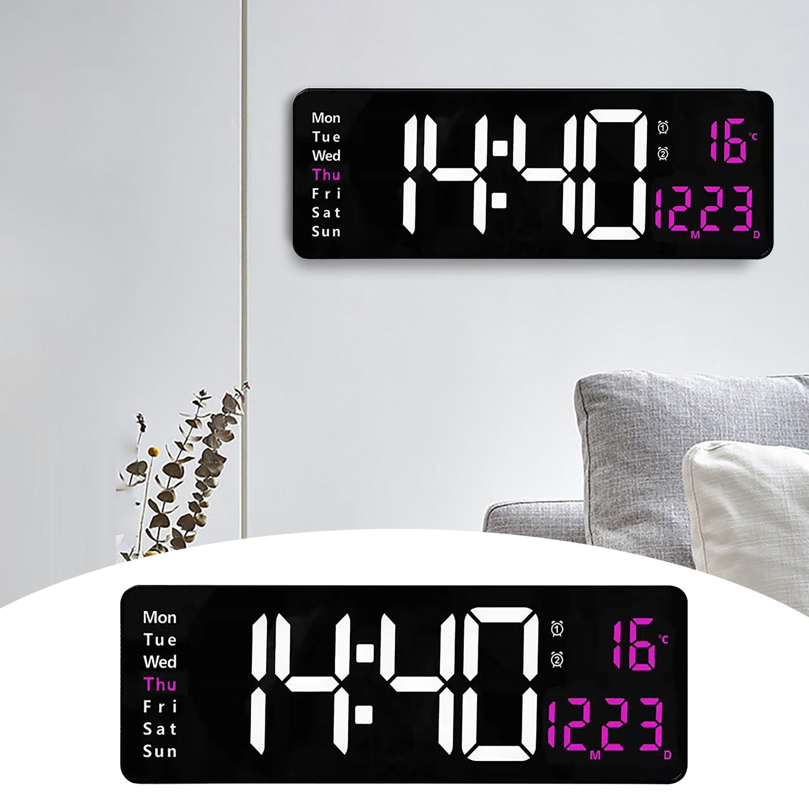 Piaybook Clock Large LED Digital Wall Clock Temperature Date Day ...